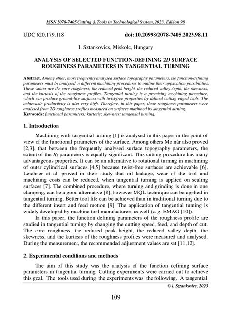Pdf Analysis Of Selected Function Defining 2d Surface Roughness Parameters In Tangential Turning