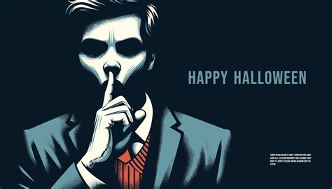 Halloween Poster With A Mysterious Creepy Man In Secret Hush Pose Gesture Flat Design 50696391