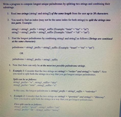 Solved Write A Program To Compute Longest Unique Palindromes