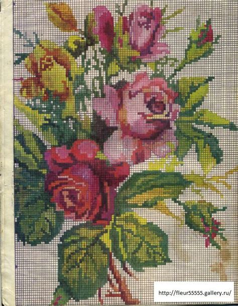 8 5 Fleur55555 Вышитые крестиком цветы Стежки для вышивки Роза вышивка крестом