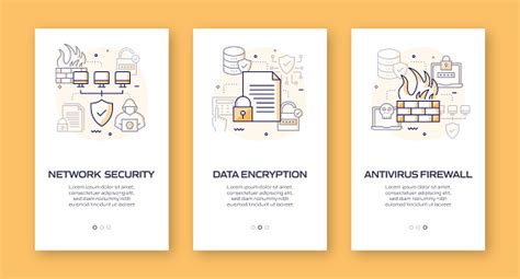 데이터 보안 및 사이버 보안 개념 평면 아이콘이 있는 모바일 앱 페이지 화면을 켜십시오 Ux Ui 디자인 템플릿 벡터