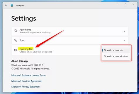 Windows Notepad Settings Open New File Options