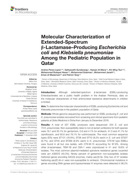 Pdf Molecular Characterization Of Extended Spectrum β Lactamaseproducing Escherichia Coli And