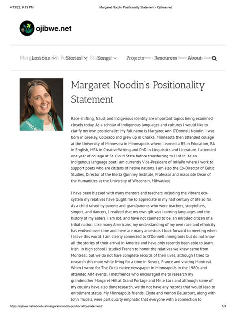 Margaret Noodins Positionality Statement Pdf Great Lakes Tribes Indigenous Peoples Of