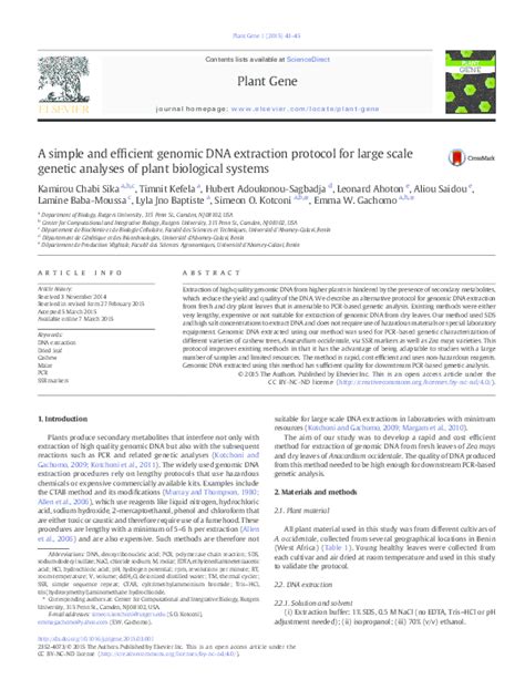 Pdf A Simple And Ef ﬁ Cient Genomic Dna Extraction Protocol For Large Scale Genetic Analyses