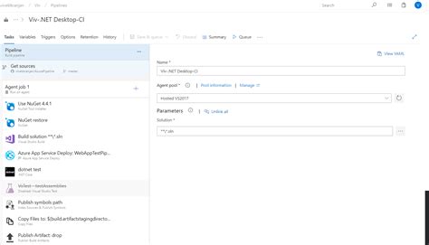 azure ci cd pipeline running core build and test in release
