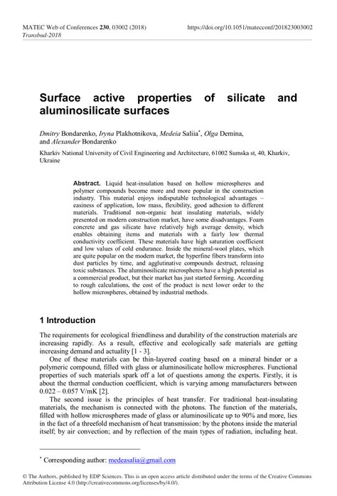 Pdf Surface Active Properties Of Silicate And Aluminosilicate Surfaces