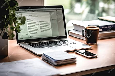 Premium Ai Image A Minimalist Desk Setup With A Laptop Displaying An