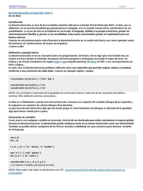 desestructuración en javascript pdf lenguaje de programación