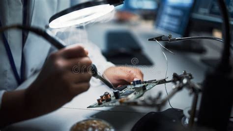 Modern Electronics Research Development Facility Female Engineer Does