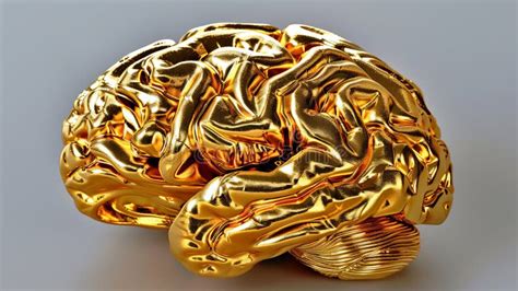 Golden Brain Sculpture Shiny Metallic Art Symbolizing Intelligence And Innovation Stock