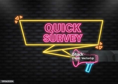 네온 아이콘 빠른 설문 조사 표지판이있는 메가폰 파란색 배너 벡터 일러스트레이션 개념에 대한 스톡 벡터 아트 및 기타 이미지 개념 개발 개선 Istock