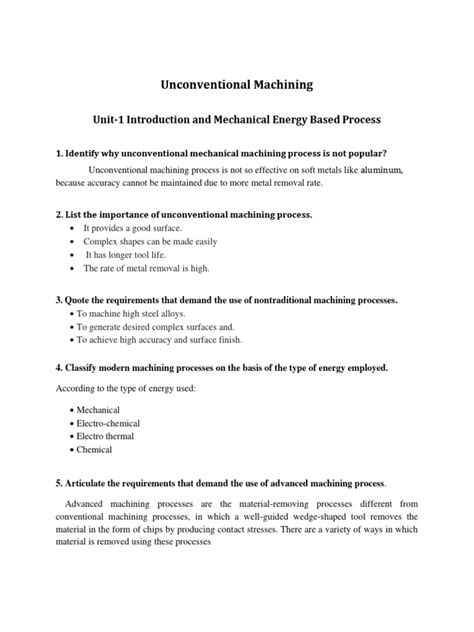 Unconventional Machining Unit 1 Pdf Machining Wear