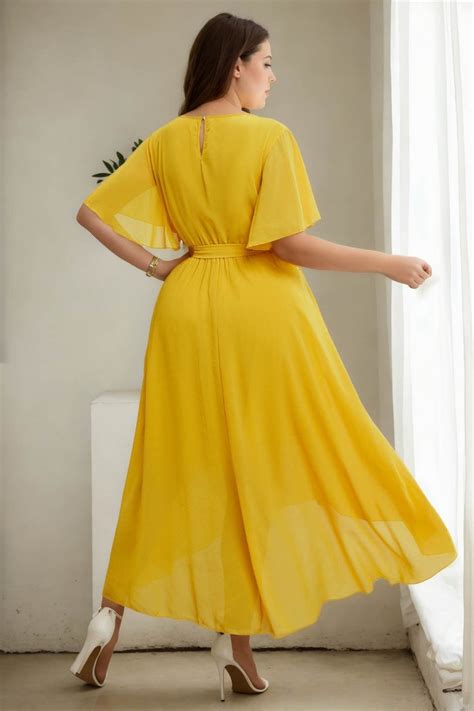 Coralie Plus Size Yellow Chiffon Fishtail Midaxi Dress Hello Curve