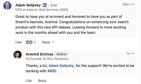 Not Everyday Do You Hear From The Ceo Of Amazon Web Services Aws Glad To See Perplexity