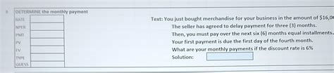 solved 9 determine the monthly payment rate nper pmt pv fv