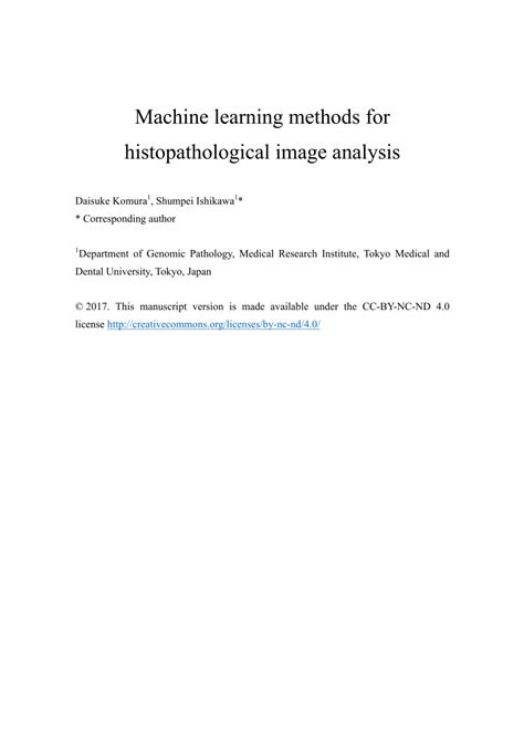 Pdf Machine Learning Methods For Histopathological Image Analysis