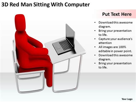 D Red Man Sitting With Computer Ppt Graphics Icons Templates