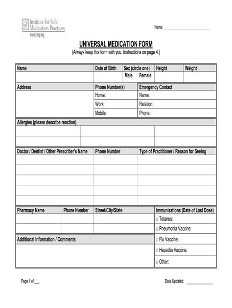 Ismp Universal Medication Form Fill Online Printable Fillable Blank Pdffiller