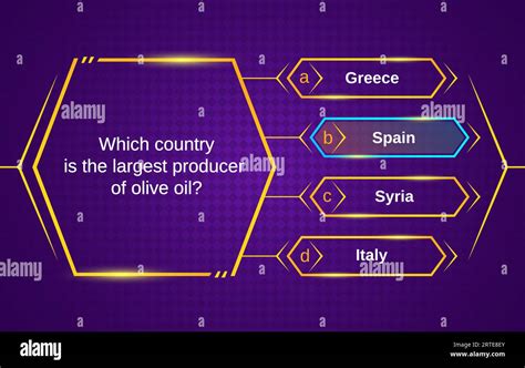 Quiz Template With Question And Option Menu Of Right Answer Choice In Gold Frames Vector Tv