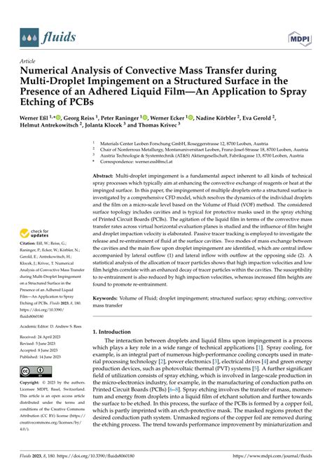 Pdf Numerical Analysis Of Convective Mass Transfer During Multi Droplet Impingement On A