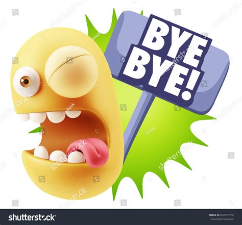 3d Rendering Smile Character Emoticon Expression Saying Bye Bye With Colorful Speech Bubble