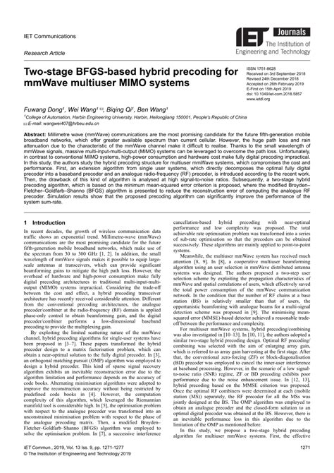 Pdf Two Stage Bfgs Hybrid Precoding For Mmwave Multiuser Mimo Systems