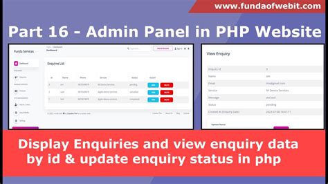 Part 16 Display Enquiries And View Enquiry Data By Id And Update Enquiry Status In Php Admin