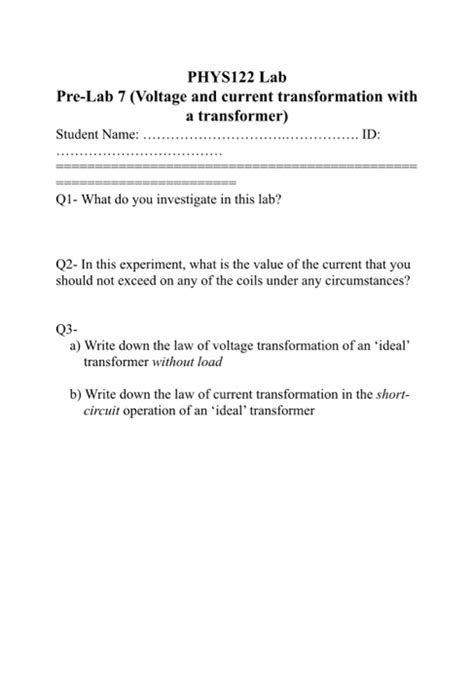 Phys122 Lab Pre Lab 7 Voltage And Current