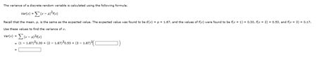 Solved The Variance Of A Discrete Random Variable Is Chegg Com