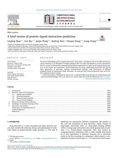 Pdf A Brief Review Of Protein Ligand Interaction Prediction
