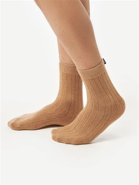 Unisex Cashmere Trim Knit Bed Socks Brown Gobi Cashmere