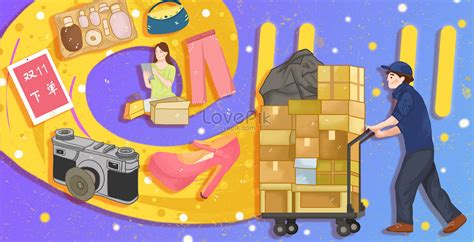 더블 열한 물류 배송 일러스트 무료 다운로드 Lovepik