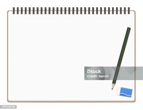 간단한 일반 공책 연필 지우개 세트 나선형 공책 가로 방향 Educational Institutions And Organizations에 대한 스톡 벡터 아트 및 기타