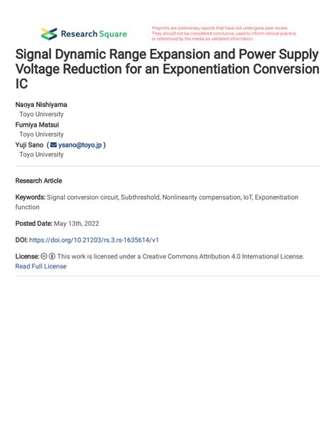 Pdf Signal Dynamic Range Expansion And Power Supply Voltage Reduction For An Exponentiation