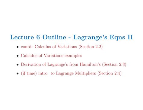 Lecture Slides On Calculus Of Variations Examples Phys 608 Docsity