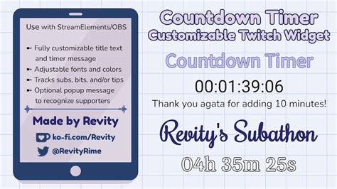 Countdown Timer Widget For Subathon Donothon Fully Customizable Stream Widget For Twitch Etsy