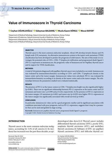 Pdf Value Of Immunoscore In Thyroid Carcinoma