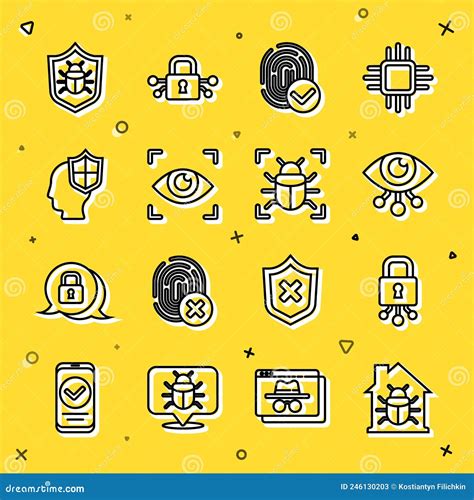 Set Line House System Bug Cyber Security Eye Scan Fingerprint Head With Shield System And