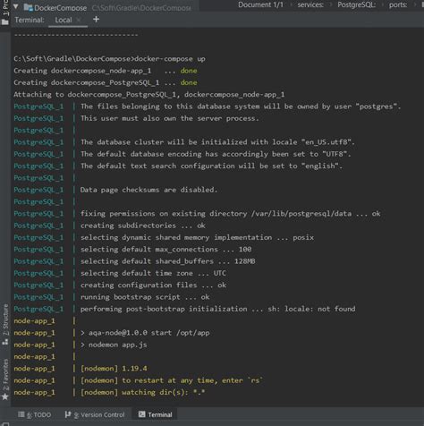 При запуске контейнеров в процессе подключения к БД возникает сообщение Database System Was Shut