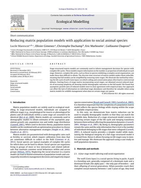 Pdf Reducing Matrix Population Models With Application To Social