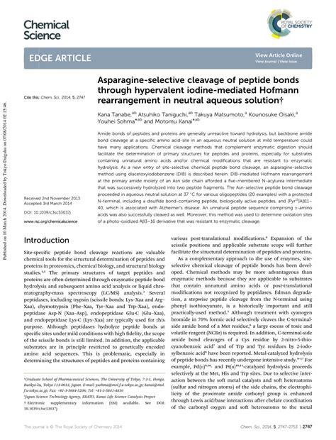 Pdf Asparagine Selective Cleavage Of Peptide Bonds Through Hypervalent Iodine Mediated Hofmann