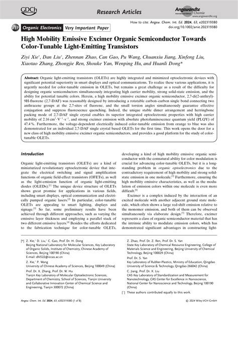 High Mobility Emissive Excimer Organic Semiconductor Towards Color