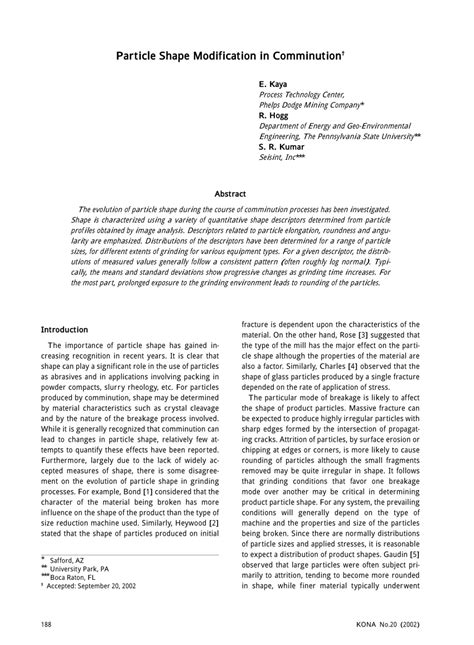 Pdf Particle Shape Modification In Comminution