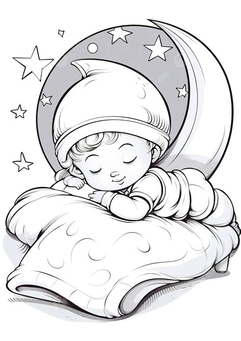 어린이를 위한 색칠 공부 책은 수면 모자를 쓰고 자고 있는 귀여운 만화 달을 그립니다 배경 배경 화면 및 일러스트 무료 다운로드 Pngtree