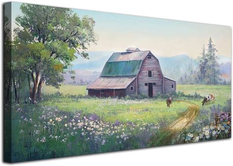 Acocifi Farmhouse Wall Art Barn Picture Cow Farm Landscape