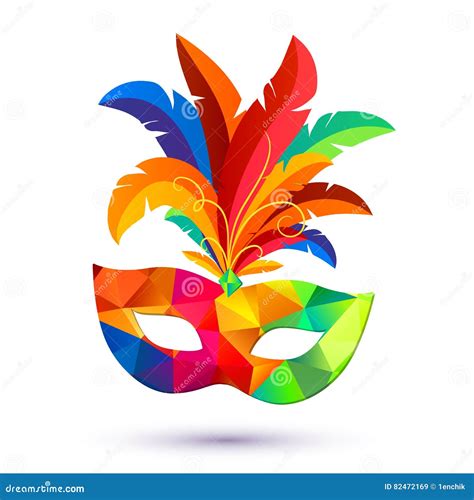 Carnival Mask With Feathers With Colorful Triangles Pattern Stock