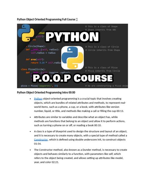 Python Object Oriented Programming Full Course Pdf Class Computer Programming Method