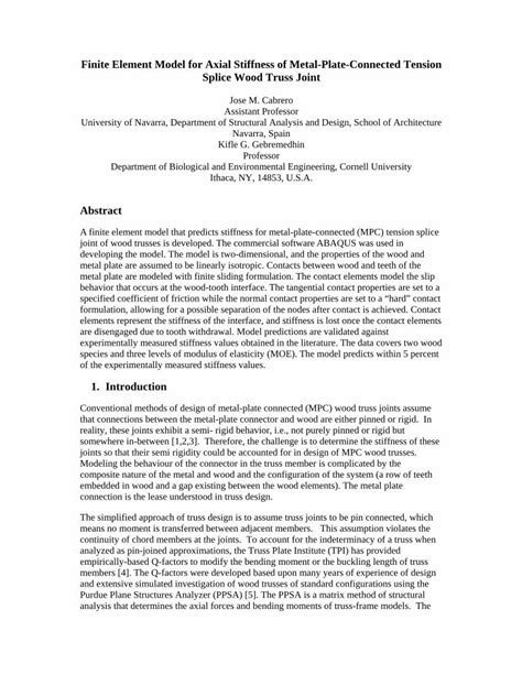 Pdf Finite Element Model For Axial Stiffness Of Metal Plate
