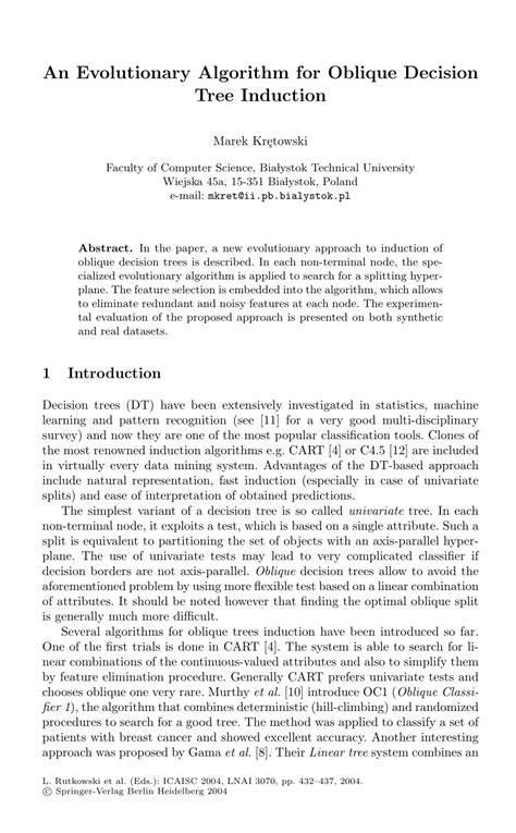 Pdf An Evolutionary Algorithm For Oblique Decision Tree Induction